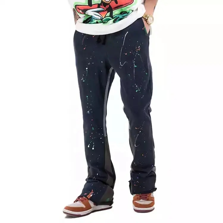 Custom Logo Flare Pants Wide Leg Baggy Streetwear Hip Hop Casual Paint ...