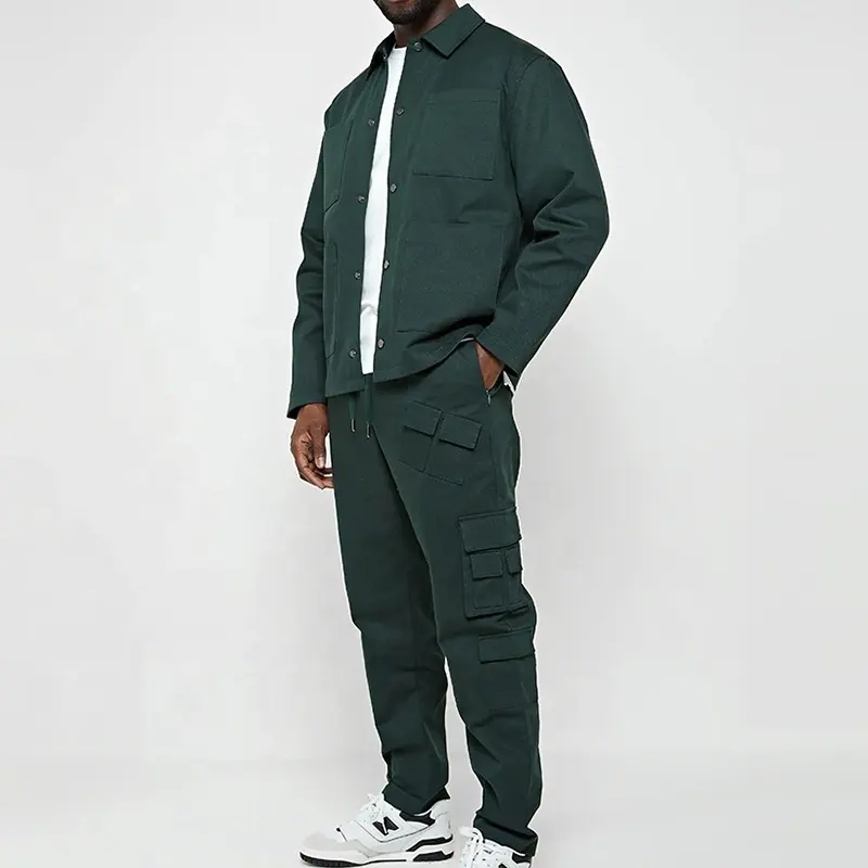 Oem Custom Logo Design Loose Fit Cargo Jacket And Pants Two Piece Set ...